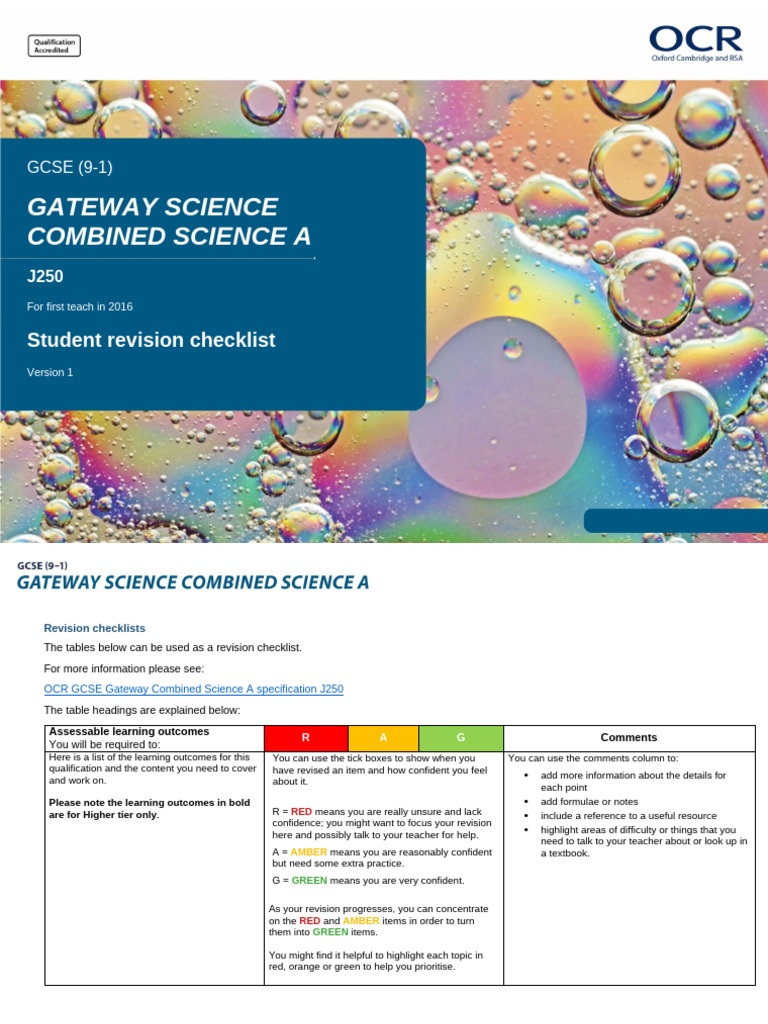 Student Revision Checklist | PDF | Chemical Compounds | Photosynthesis