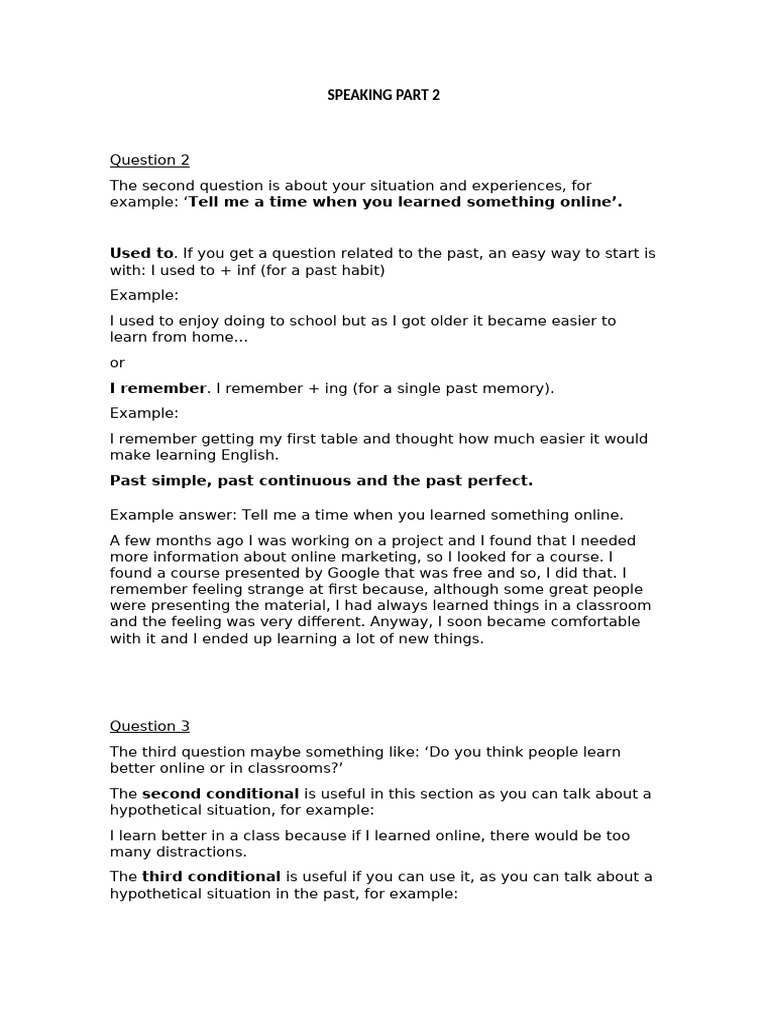 Speaking Part 2 - Questions | PDF | Educational Technology | Cognition