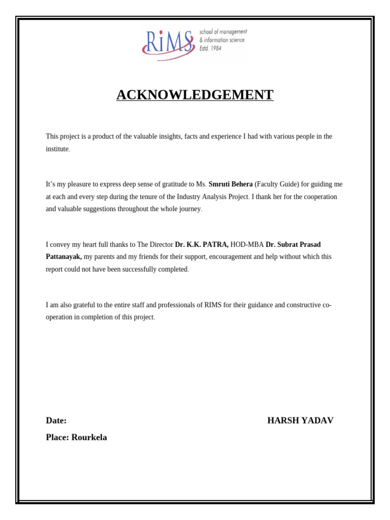 ACKNOWLEDGEMENT | PDF | Career & Growth