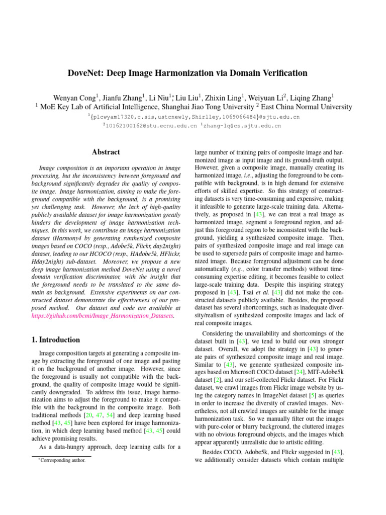 Dovenet: Deep Image Harmonization Via Domain Verification | PDF | Image Segmentation | Deep Learning