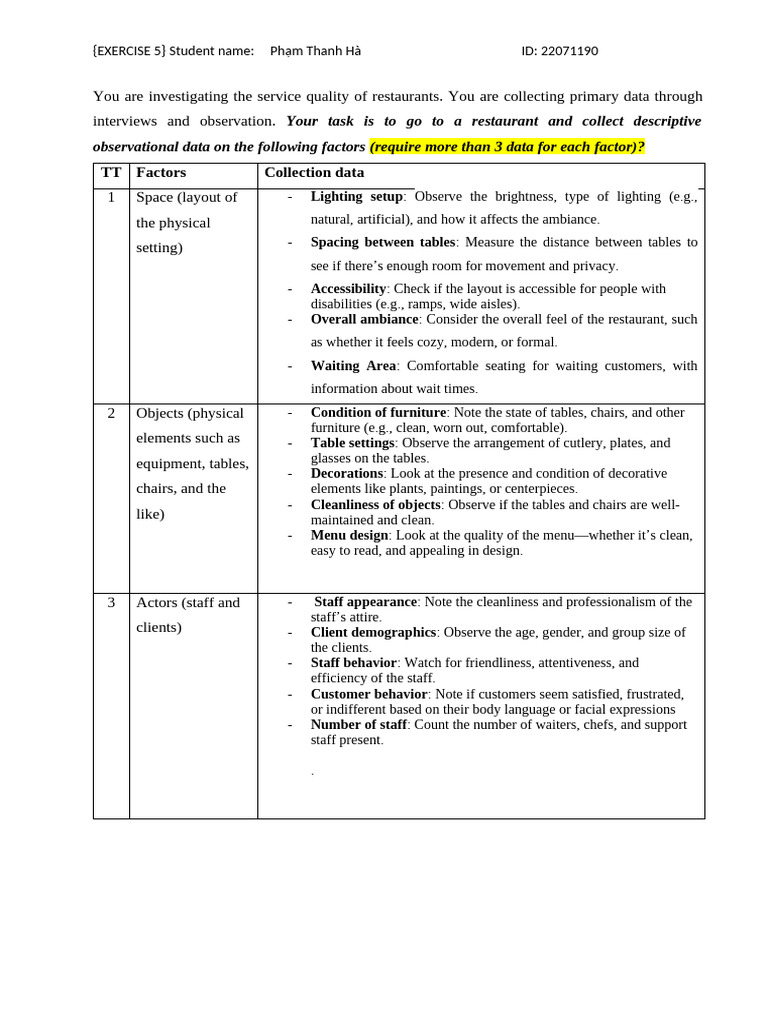 EXERCISE 5. Student - Data Collection | PDF