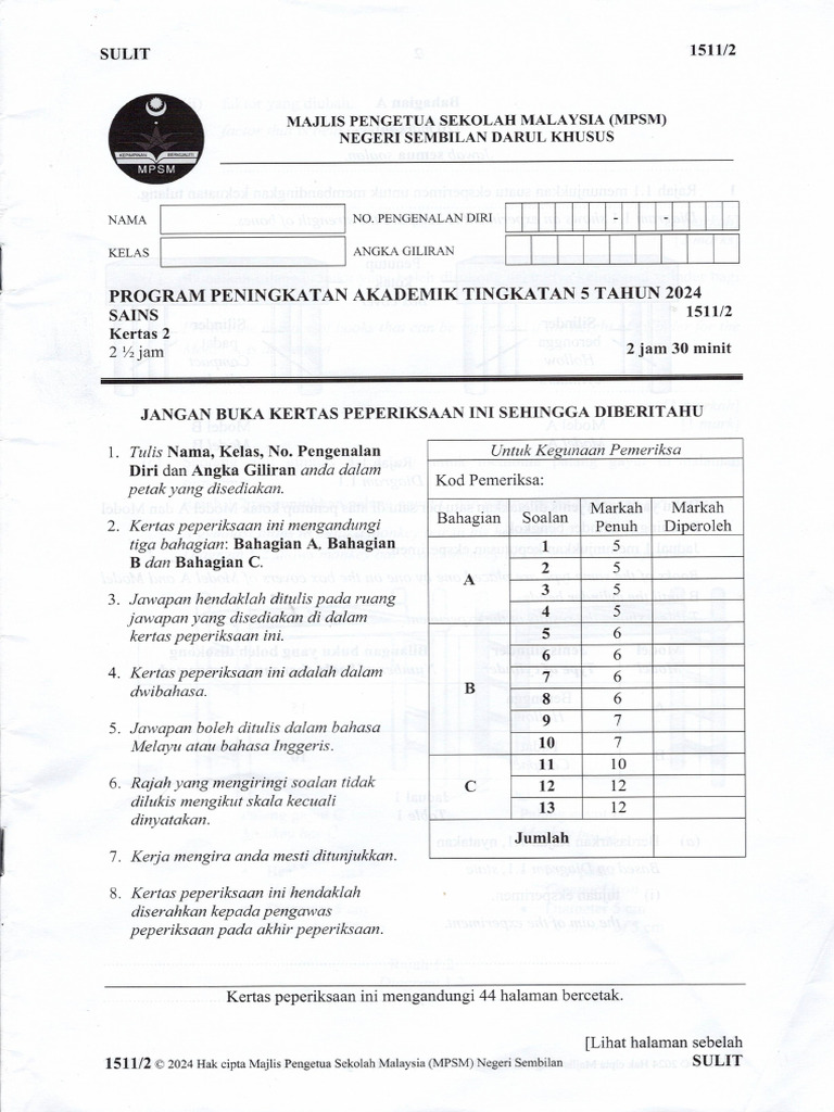 Kertas 2 Trial Sains N9 2024 | PDF