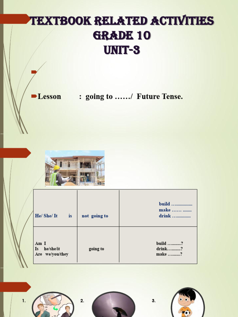 Unit 3 Grade 10- Going to Will | PDF | Syntax | Language Mechanics