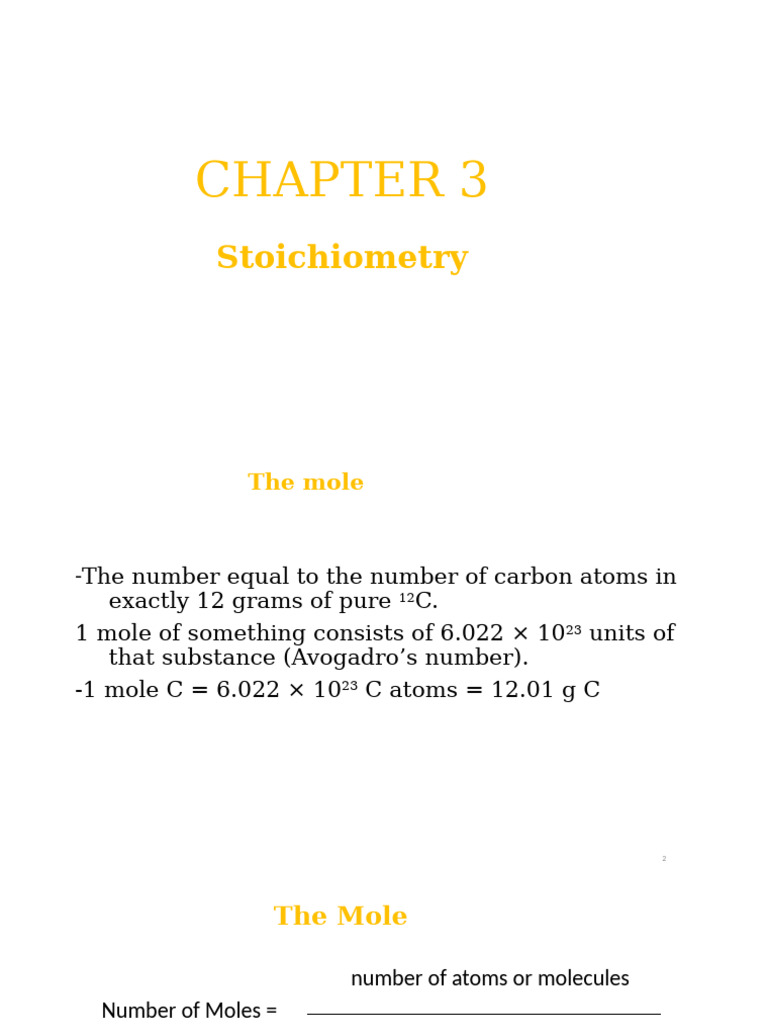 Chem1 ch3 Stoichiometrypptx | PDF | Mole (Unit) | Stoichiometry