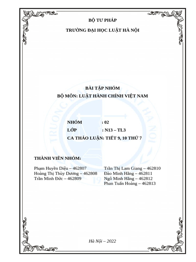 BTN Luật Hành Chính Nhóm 2 | PDF