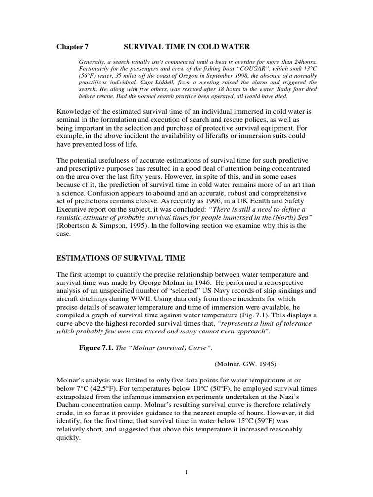 Chapter 7 Survival Time in Cold Water | PDF | Hypothermia ...
