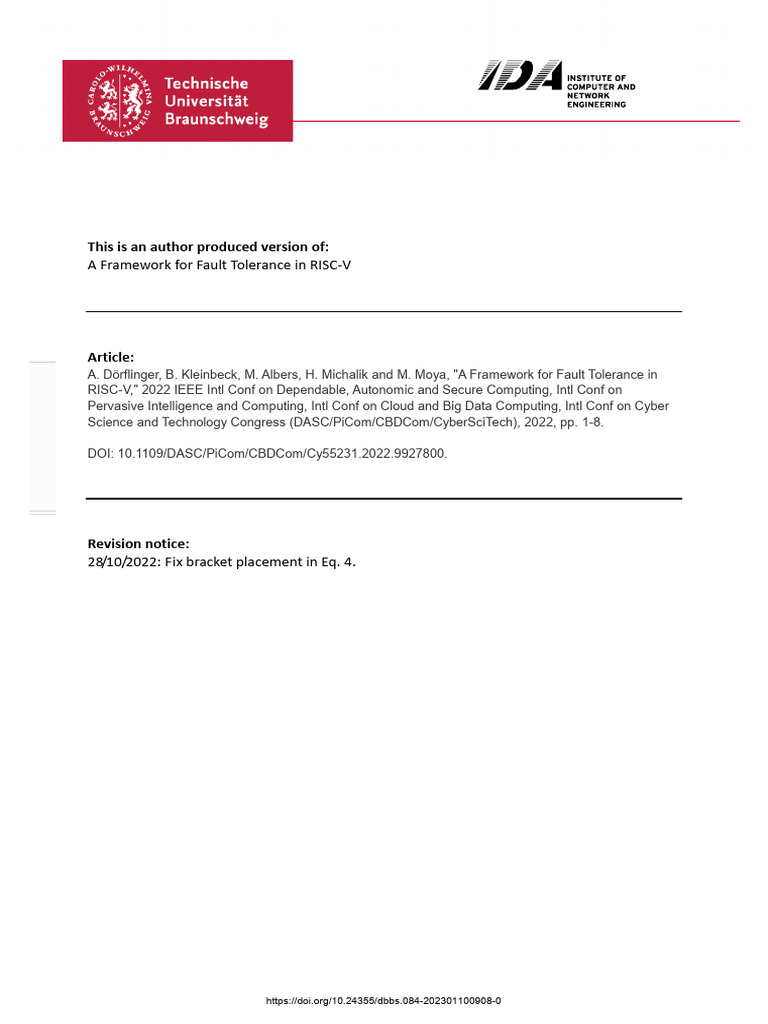 Riscv Framework Zweitpublikation Pdf Fault Tolerance Cpu Cache
