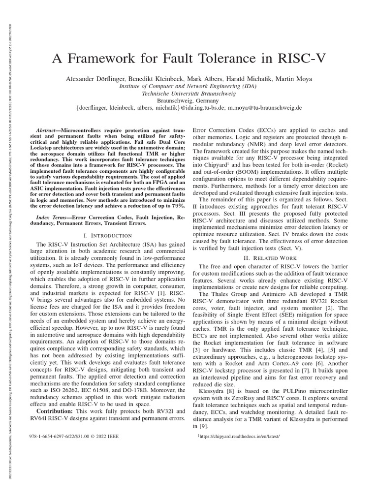 A Framework For Fault Tolerance in RISC-V | PDF | Fault Tolerance | Central Processing Unit