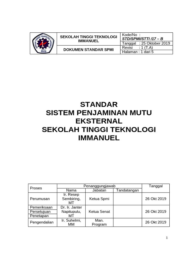 Standar Sistem Penjaminan Mutu Eksternal | PDF