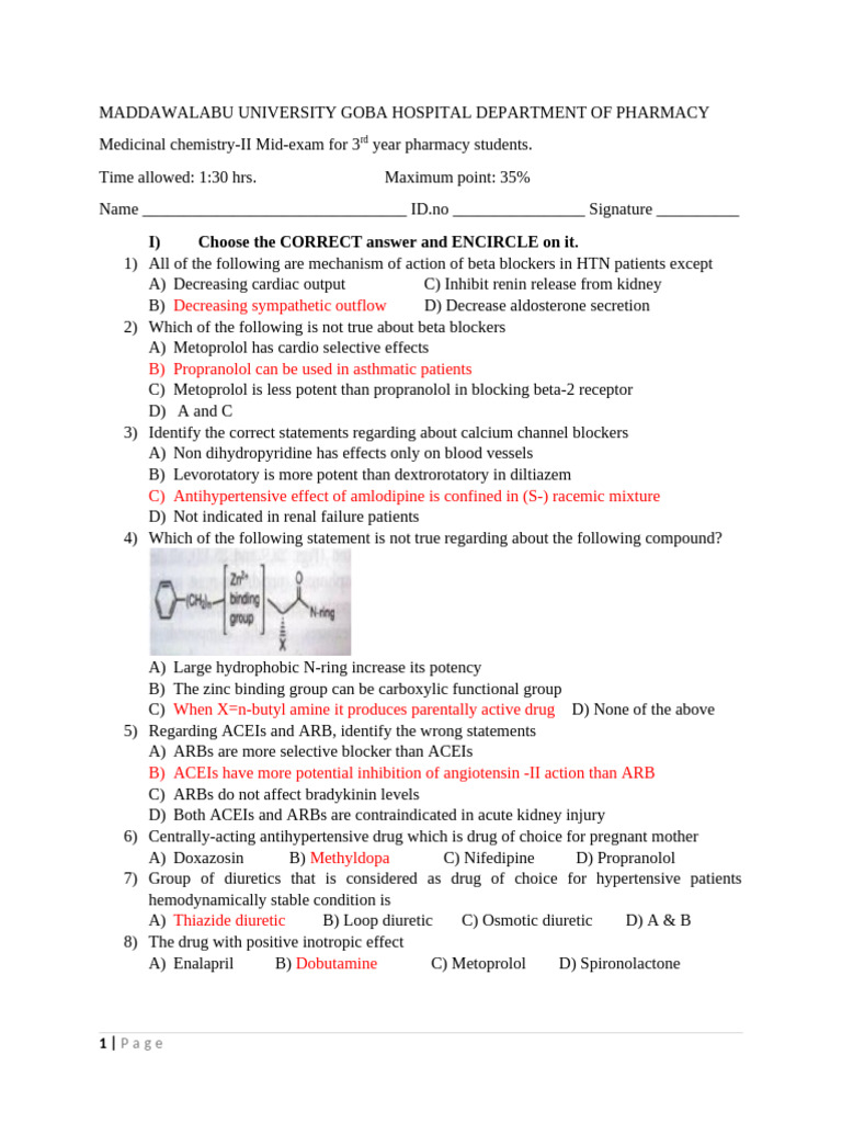 Med-chem-II Mid-Exam For MWU | PDF | Insulin | Drugs