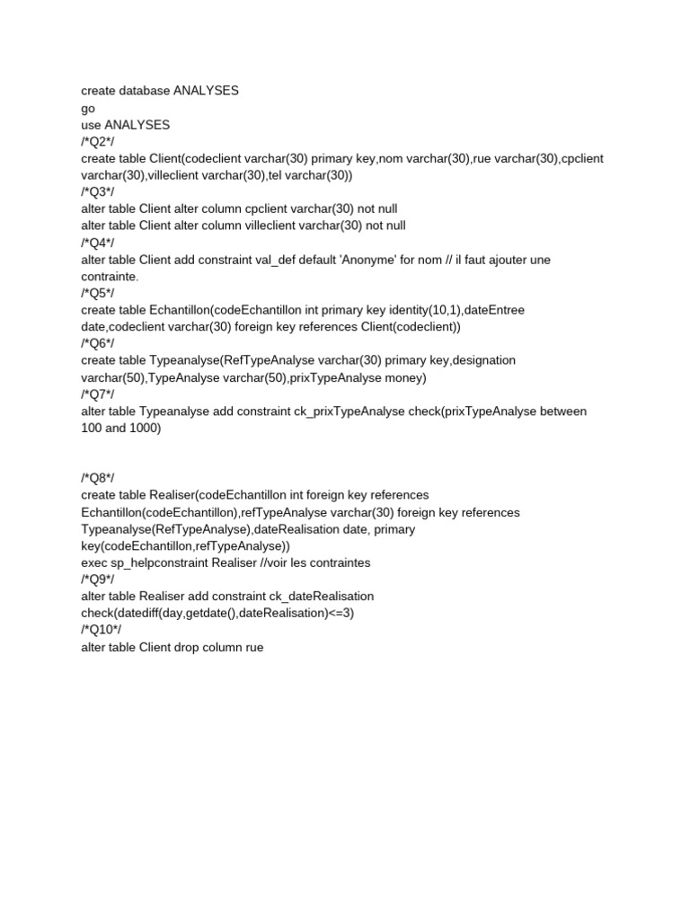 Exercice Data Base Analyse | PDF