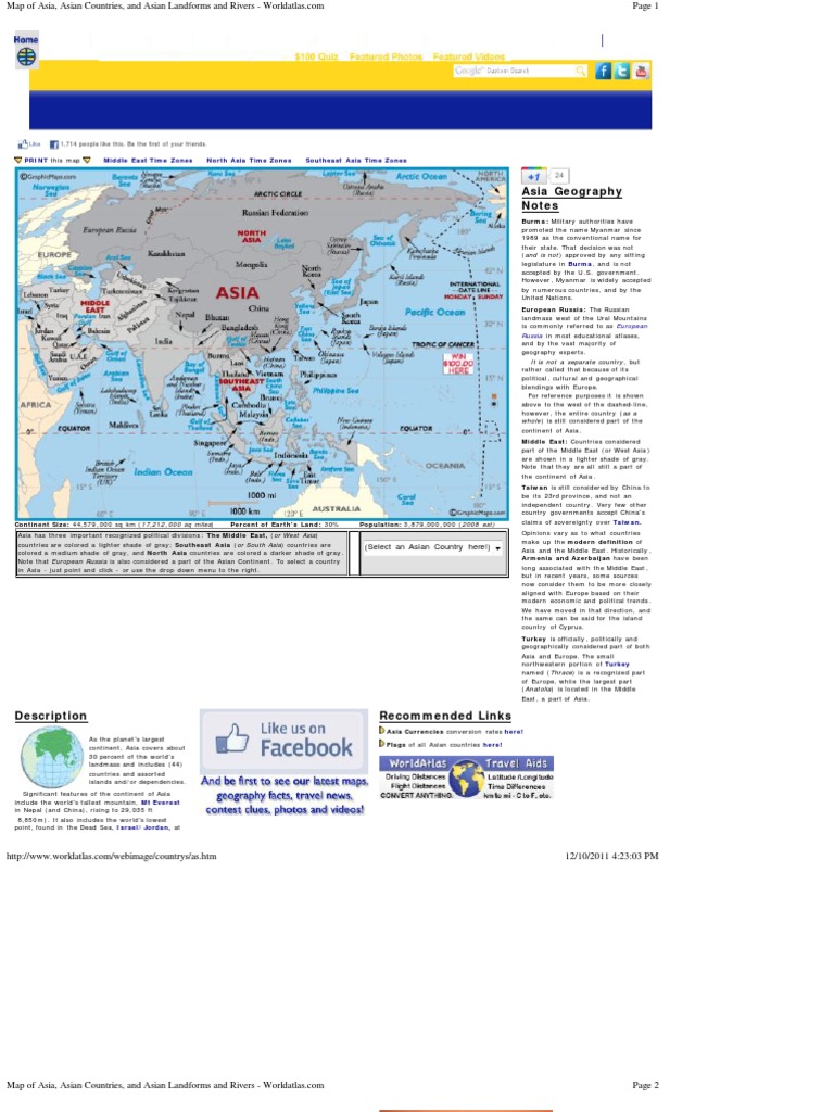 Map of Asia, Asian Countries, and Asian Landforms and Rivers - World ...