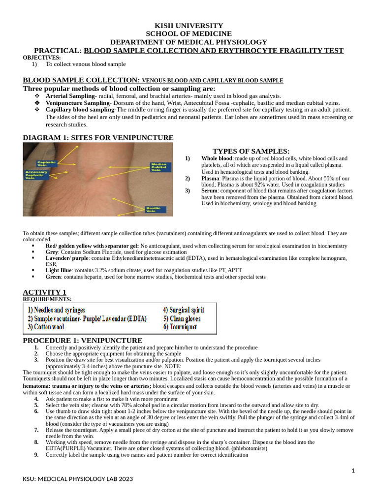 Blood Sample Collection Techniques Guide | PDF | Cell Membrane | Osmosis
