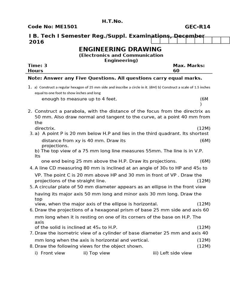 Engineering Drawing | PDF | Ellipse | Algebraic Geometry