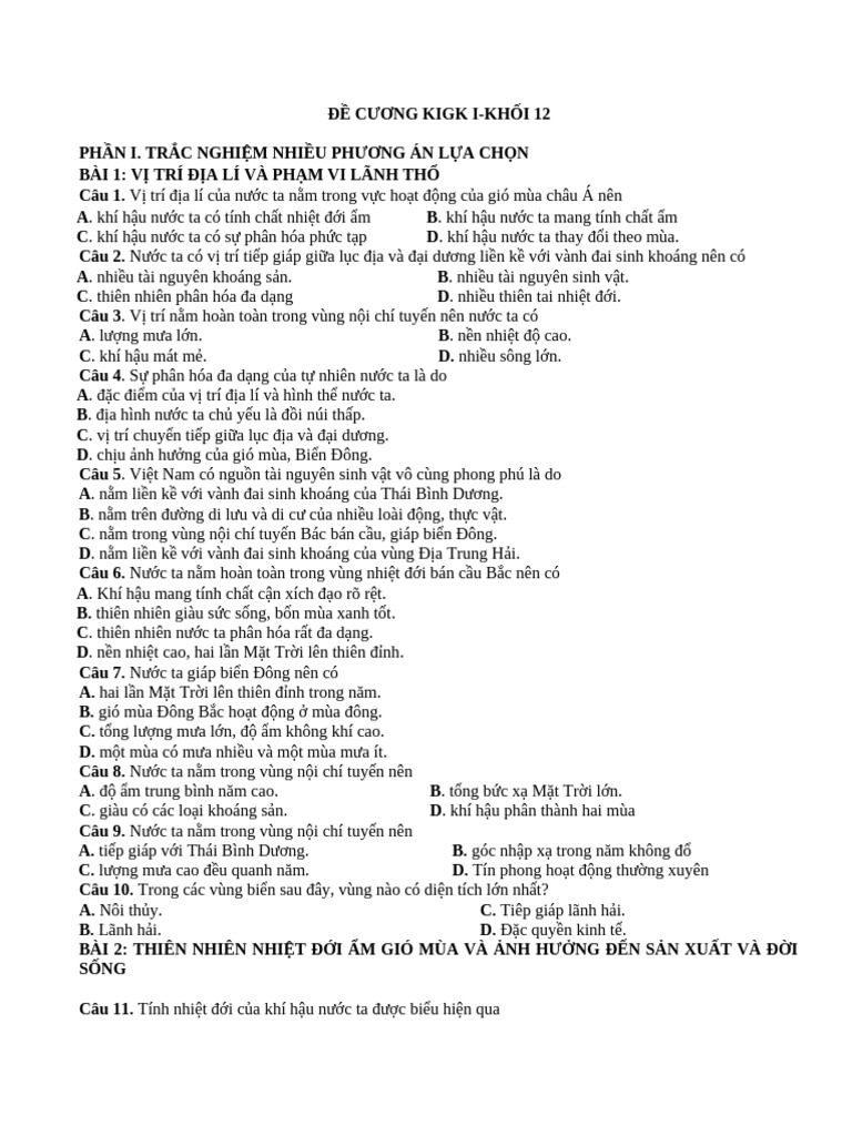 ĐỀ CƯƠNG 12-GKI - NH 24-25 | PDF