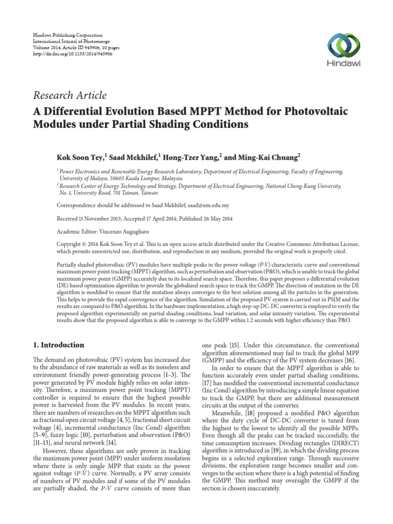 A Differential Evolution Based MPPT Method For Pho | PDF | Electronics ...