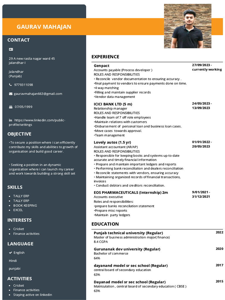 Curricullum Vitae - Gaurav Mahajan | PDF | Accounts Payable | Business Economics