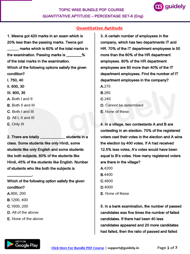 Topic Wise Bundle PDF Course Quantitative Aptitude Percentage Set-6 ...