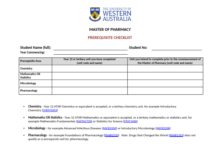 Prerequisite Checklist MPharm | PDF | Self-Improvement | Science ...