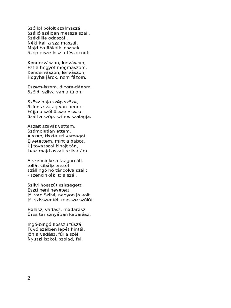 Versek SZ-Z-C, S-Zs-Cs Hangokhoz | PDF