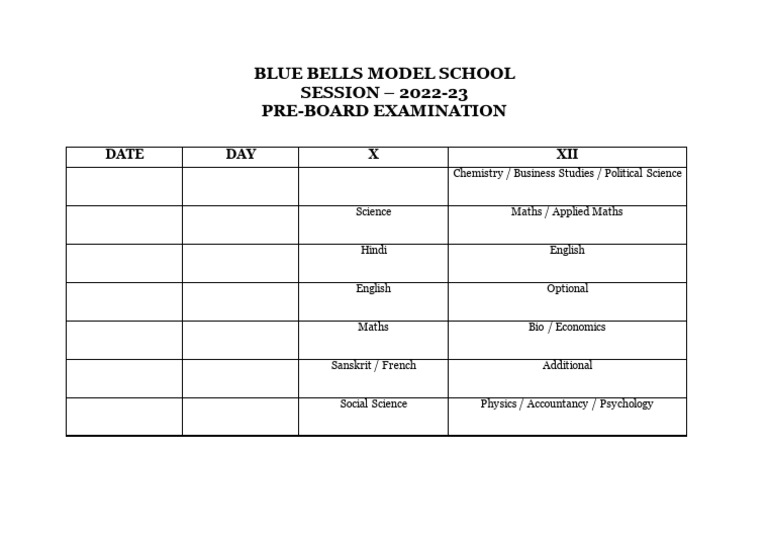 Date Sheet - Pre-Board | PDF