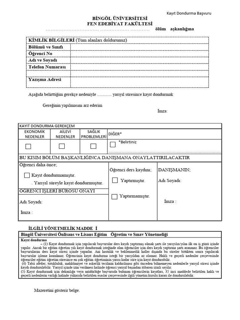 Kayit Dondurma Basvuru Dilekcesi | PDF