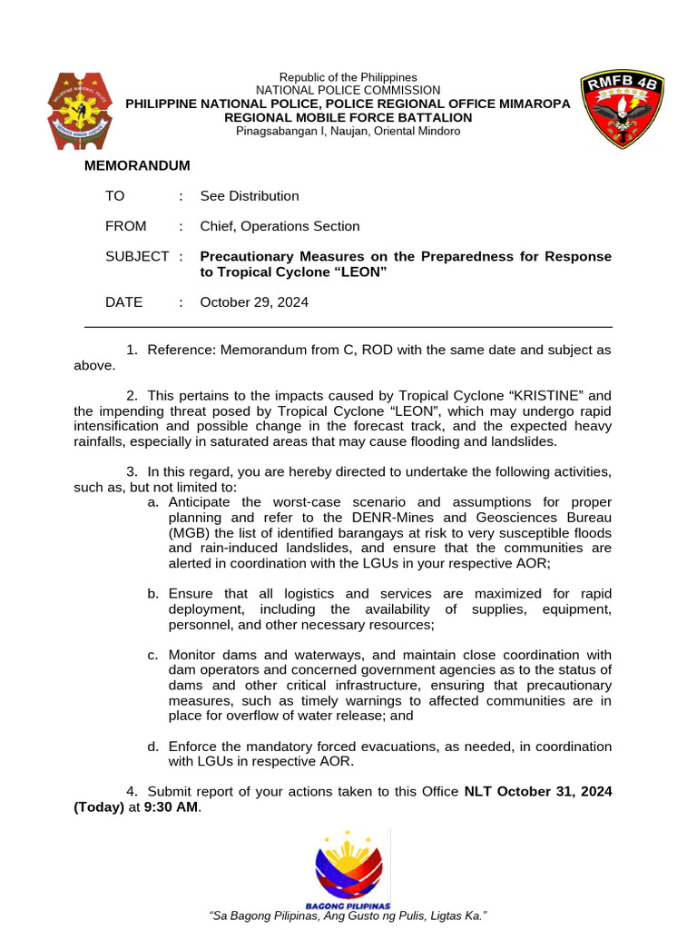 Sample Memo - Precautionary Measures On The Preparedness For Response ...