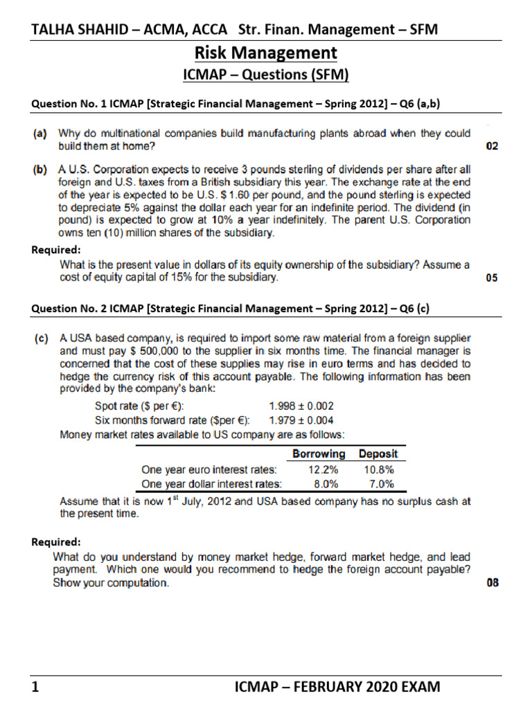 Risk Management - Question | PDF | Business