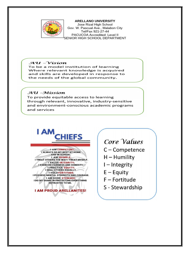 Arellano University Vision and Mission 1 | PDF