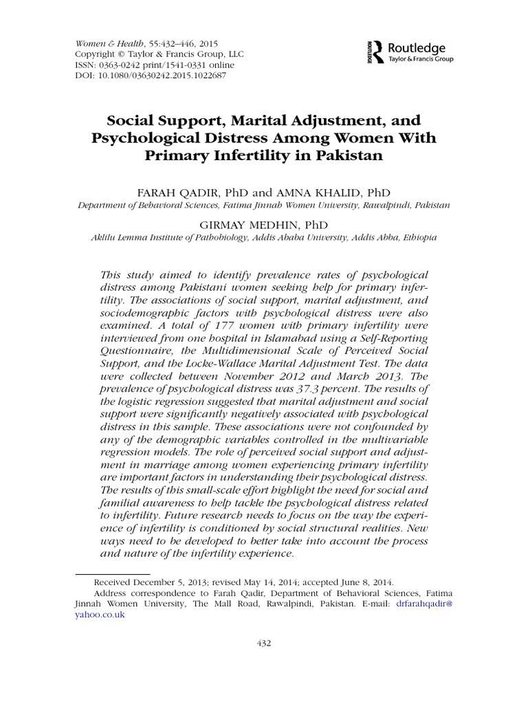 Social Support Marital Adjustment and Ps | PDF | Infertility ...
