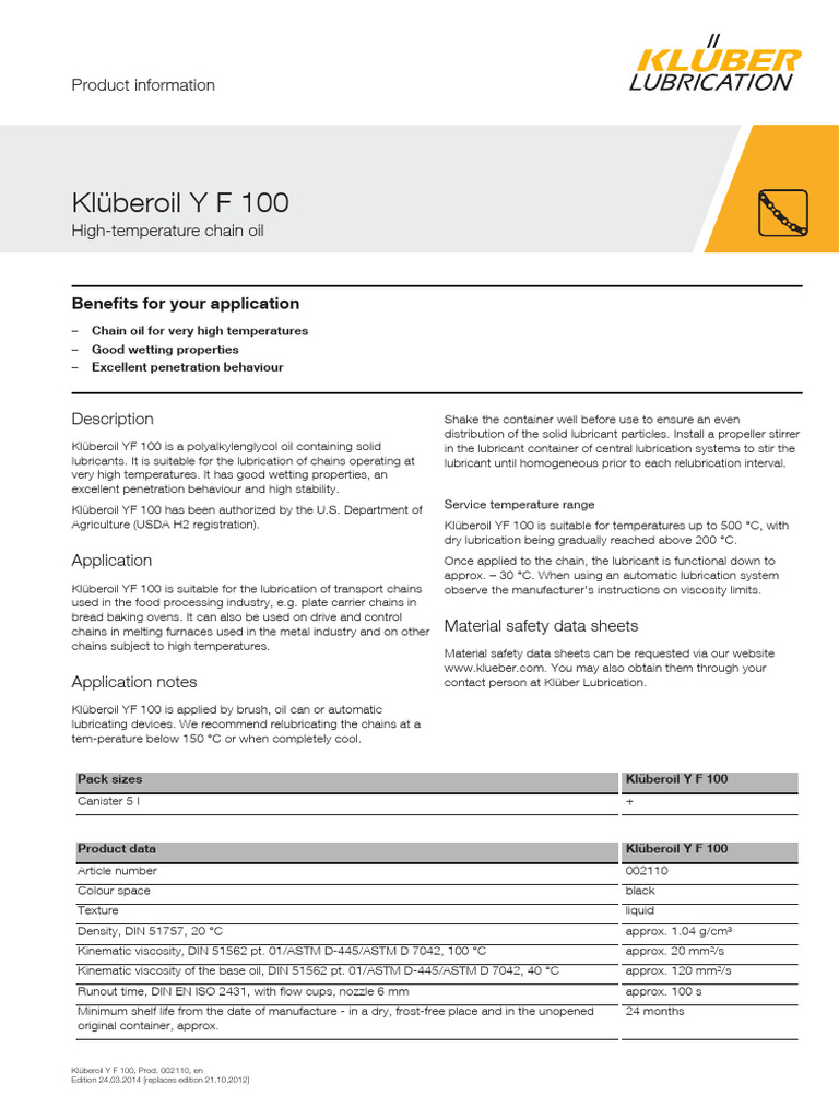 kluberoil-yf-100 | PDF | Lubricant | Temperature