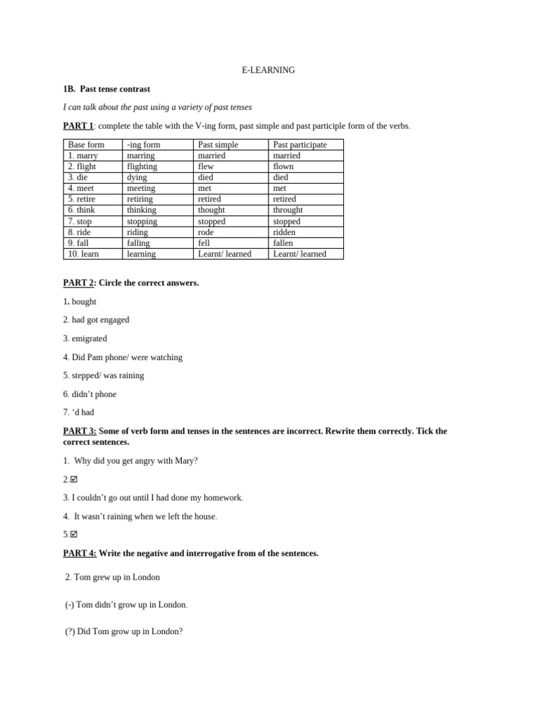 e-learning 1 | PDF | Grammatical Tense | Grammar