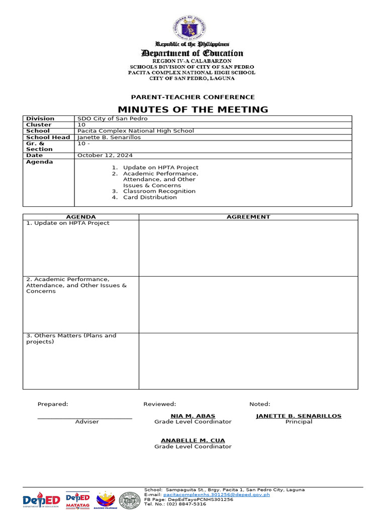 PTC Meeting Minutes Form | PDF