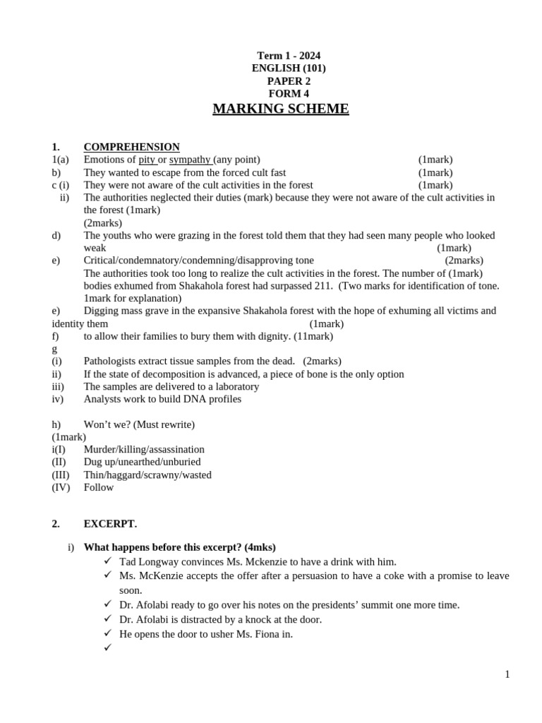 Form 4 English - Paper 2 - Marking Scheme | PDF