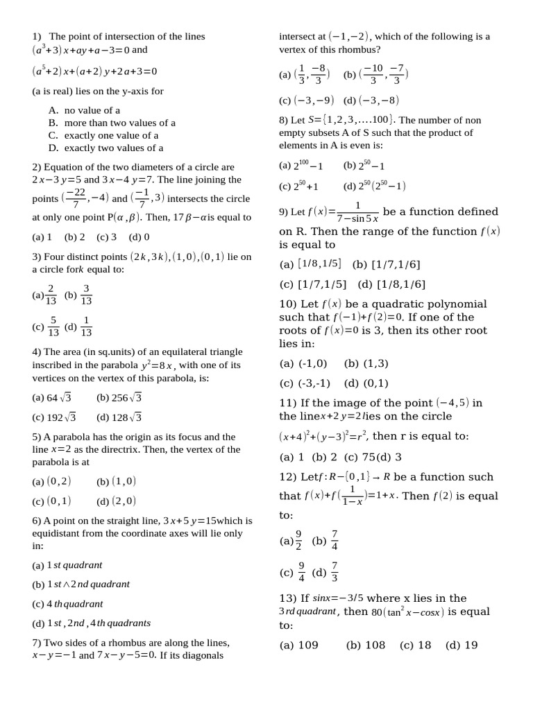 Screening Test, Class XI MATH | PDF | Mathematical Objects ...
