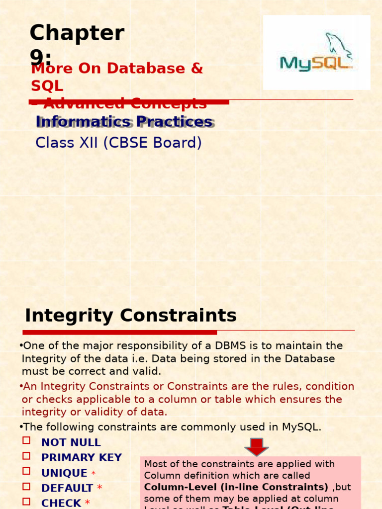 Chapter - 9 MySQL Advanced 2 | PDF | Relational Database | Software Design Chapter - 9 MySQL Advanced 2 | PDF | Relational Database | Software Design