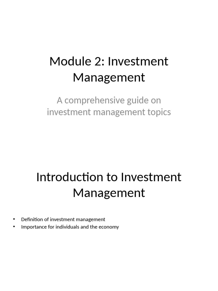 Investment Management Guide | PDF | Investing | Financial Risk