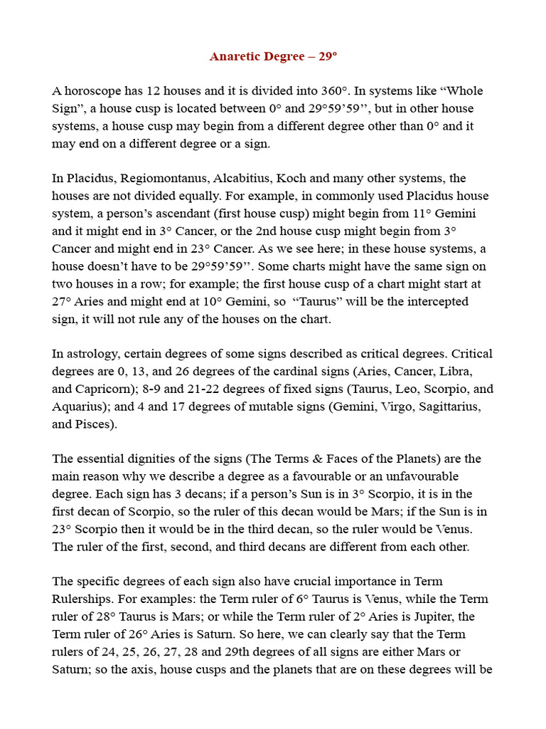 Anaretic Degree, 29º | PDF | Astrological Sign | Planets In Astrology