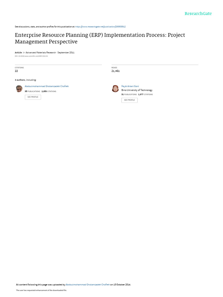 Enterprise Resource Planning (ERP) Implementation Process: Project Management Perspective | PDF ...
