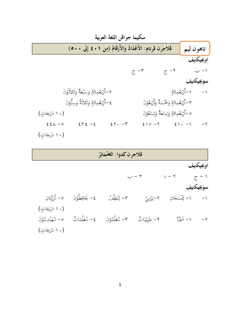 Skema Jawapan Efektif - Bahasa Arab | PDF