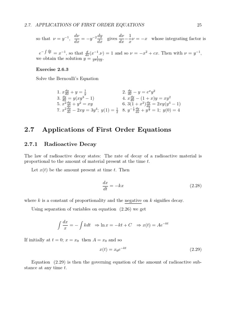 Applications Of First Order Differential Equations Pdf Volt Force