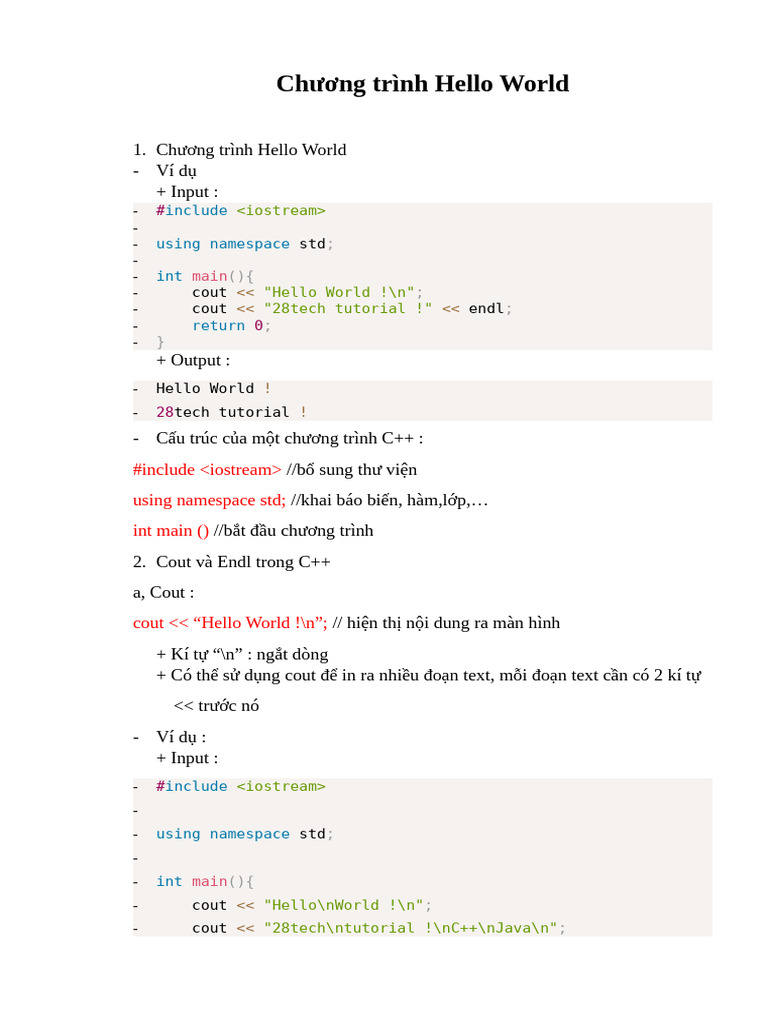 Chương Trình Hello World: #Include Using Namespace STD Int Main | PDF