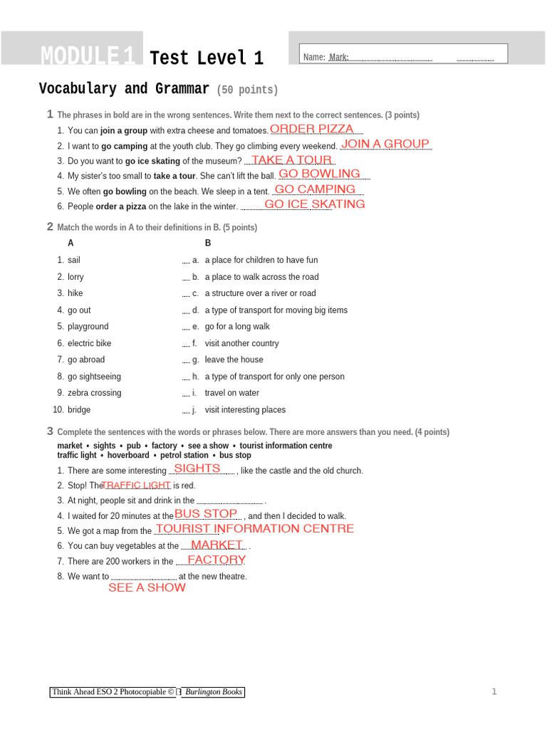 Examen Modulo Uno Ingles Advanced Think Ahead | PDF | Language Arts & Discipline | Foreign ...