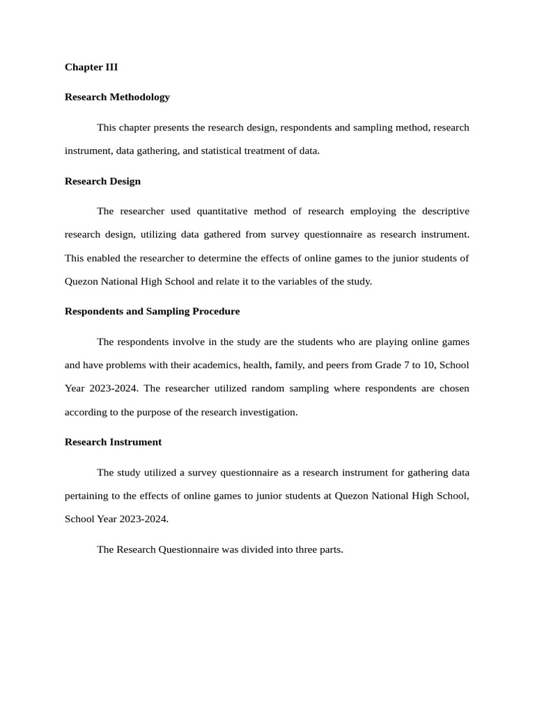 Chapter Iii Copy Pdf Survey Methodology Questionnaire 1475