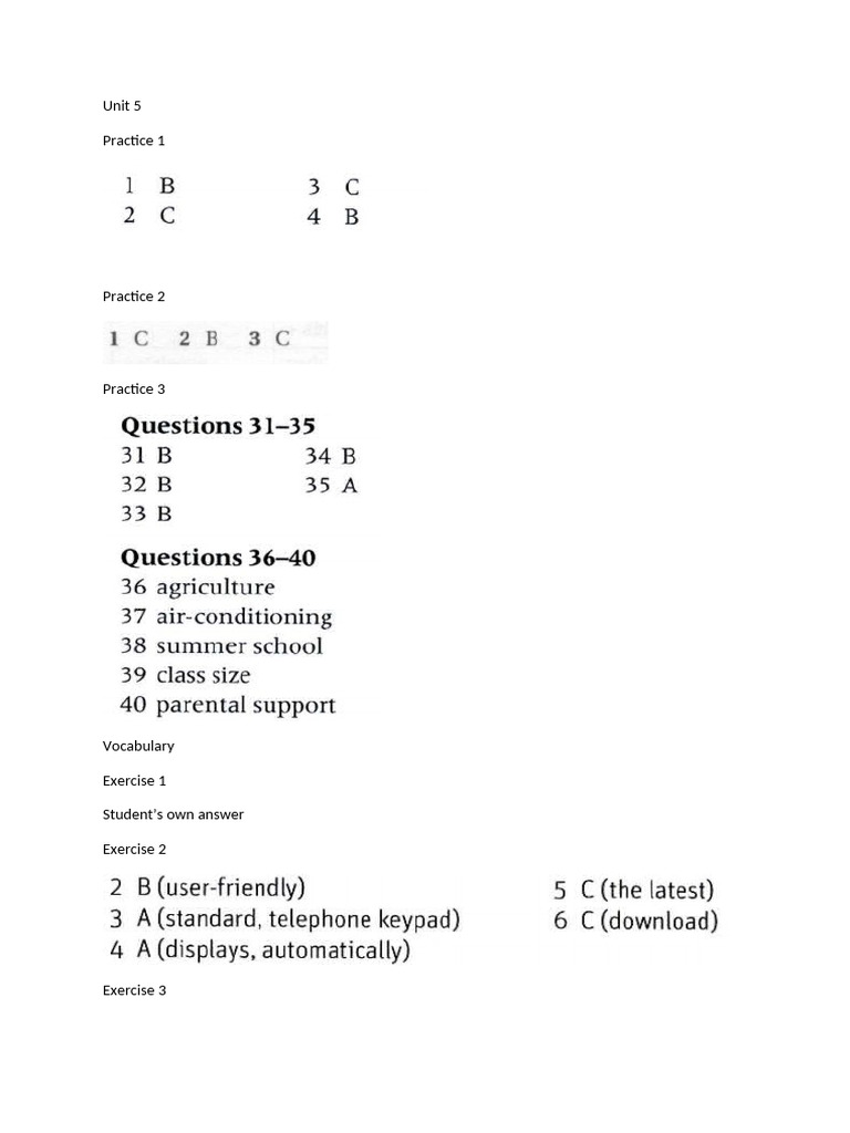 IELTS A_Key_Unit 5 | PDF