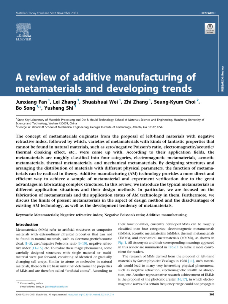 A Review of Additive Manufacturing of Metamaterials and Developing ...