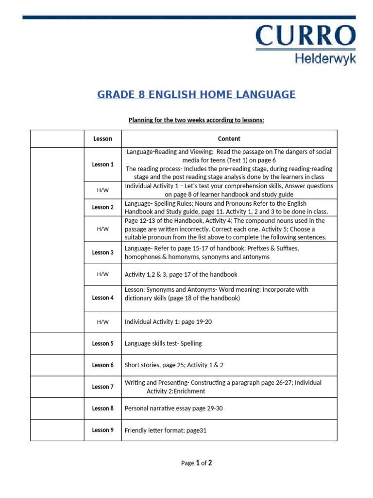 Week 12 Grade 8 English Final | PDF