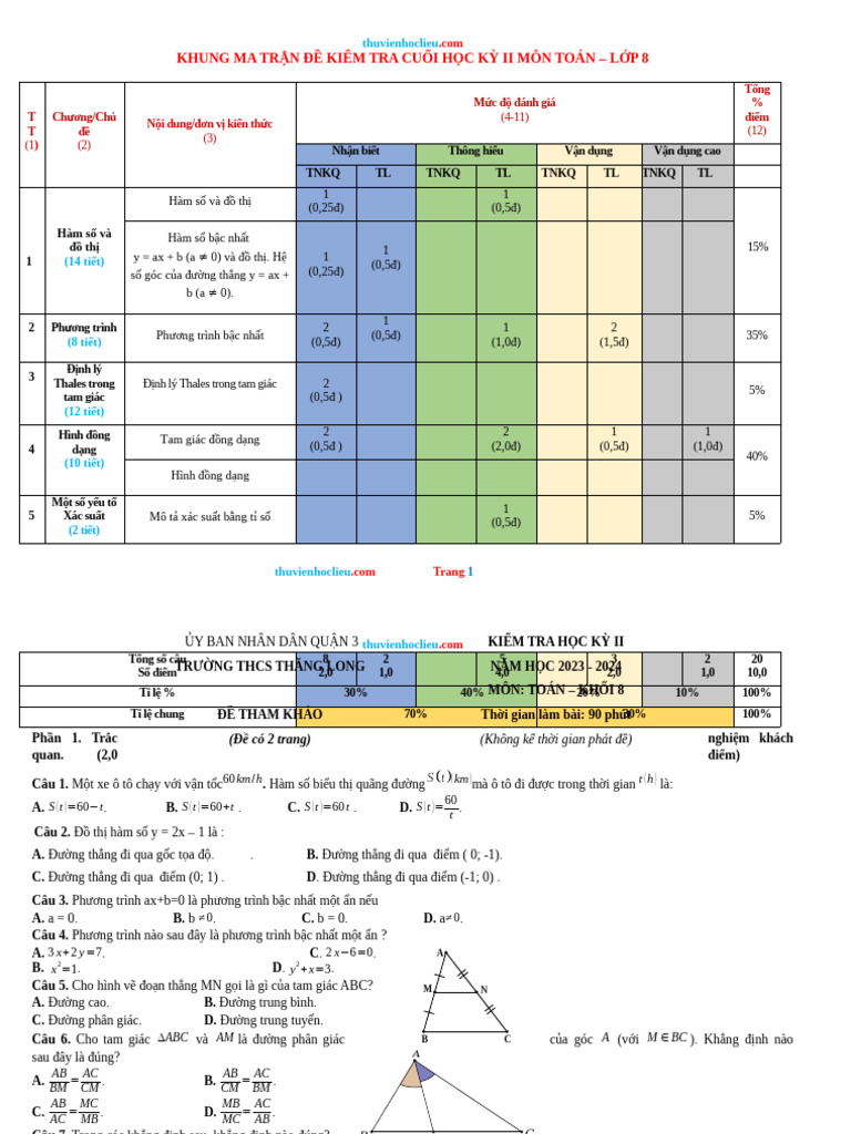 De Kiem Tra HK2 Toan 8 CTST | PDF