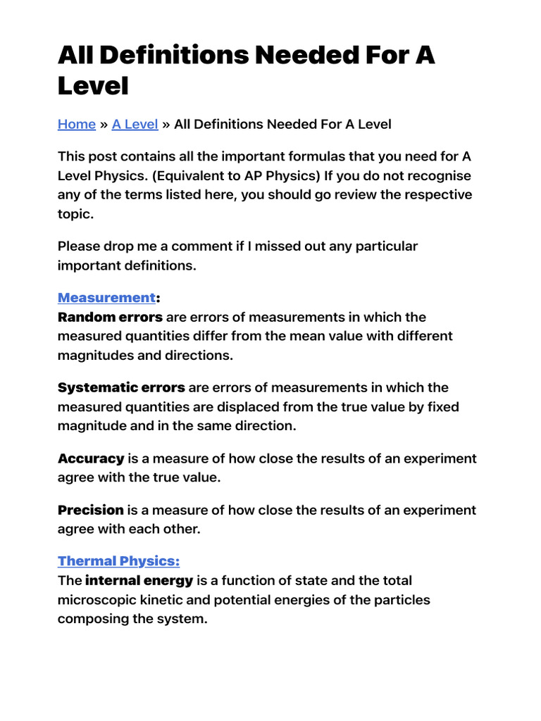 All Definitions Needed For A Level - Mini Physics - Free Physics Notes ...