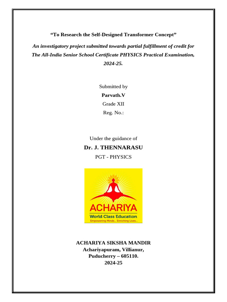 Physics Project Front Pages | PDF